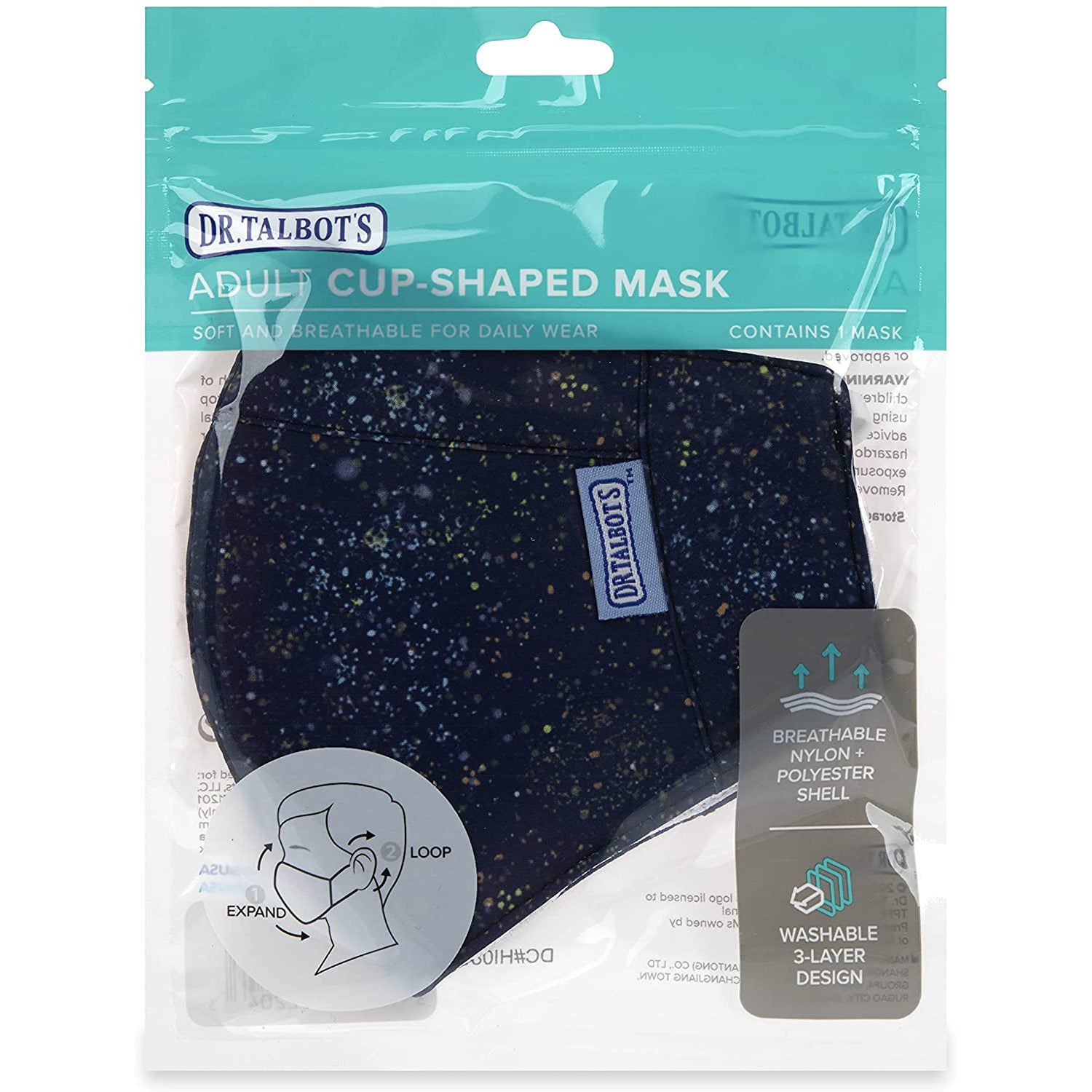 Adult Cup Style Cloth Mask (1-Pack) - Stardust Design – Dr Talbot's
