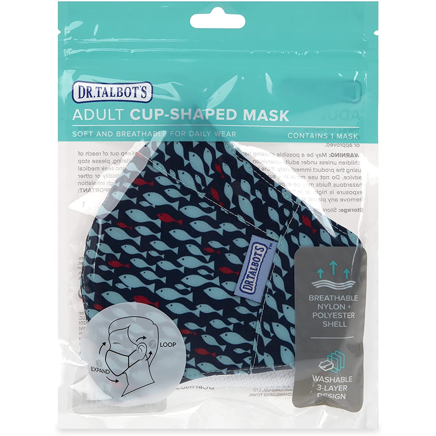 Adult Cup Style Cloth Mask (1-Pack) - Fish Design – Dr Talbot's